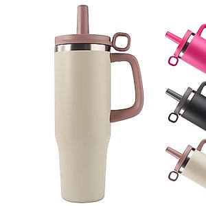 40oz Tumbler, Insulated Stainless Steel Water Bottle with Straw, Cover Cap, Leak Proof Travel Tumbler with Handle, BPA-Free, Cupholder Friendly, Gifts for Women & Men, Khaki