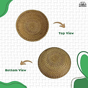 Balinesia Set of 2 Small Round Handmade Natural Rattan Baskets | Circle Countertop Handwoven Rattan for Storage and Display | Wicker Vanity Storage Tray Home Decor | Peanut Bowl