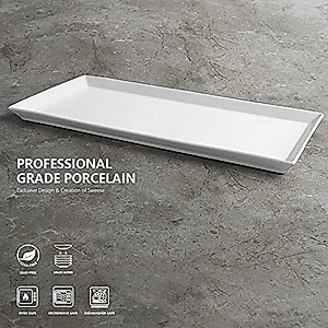 Sweese 702.101 Rectangular Porcelain Platters, Serving Trays for Parties - 13.8 Inch, Set of 4, White