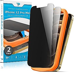 Power Theory Designed for iPhone 12 Pro Max Privacy Screen Protector Tempered Glass Anti Spy protection [9H Hardness], Easy Install Kit, 99% HD Bubble Free Case Friendly, Anti-Scratch, 2 Pack