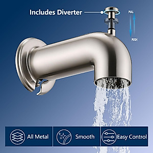Sperwoesy Slip-On Tub Spout with Diverter Long for Bathtub Spout, Fit for 1/2 Inch Slip Pipe, Brushed Nickel