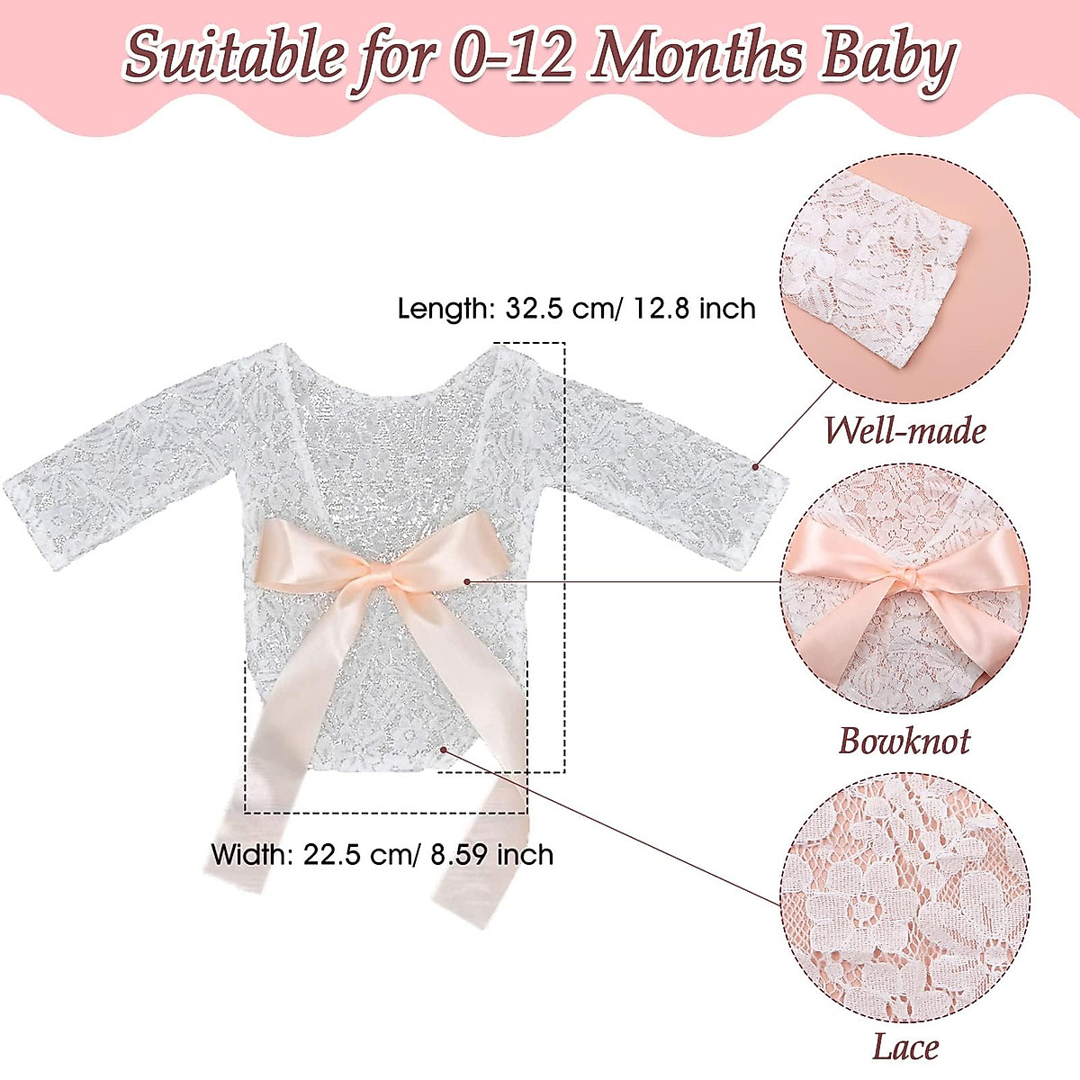 SPOKKI 4 PCS Newborn Photography Props Outfits-BabyTutu Skirt Cute Bow Headdress and Lace Rompers Sets for Infants Girl Boy
