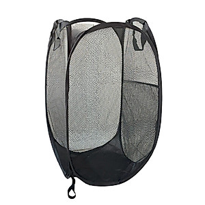 Collapsible Portable Mesh Laundry Storage Hamper - Durable, Foldable Closed Clothes Basket | Pop-up Folding Compact Washing Bag for Girl's Rooms, College Dorms, Cruises, or Travel (1PCS, Black)