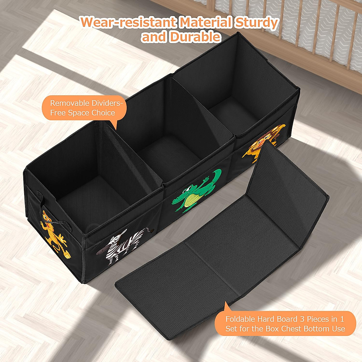 Extra Large Toy Box, Collapsible Sturdy Toy Storage Organizer with Lids, Dinosaur Toy Box for Boys Girls, 42"x16"x14" Kids Toy Chest Bin Box Baskets for Living Room, Playroom, Bedroom, Nursery, Black