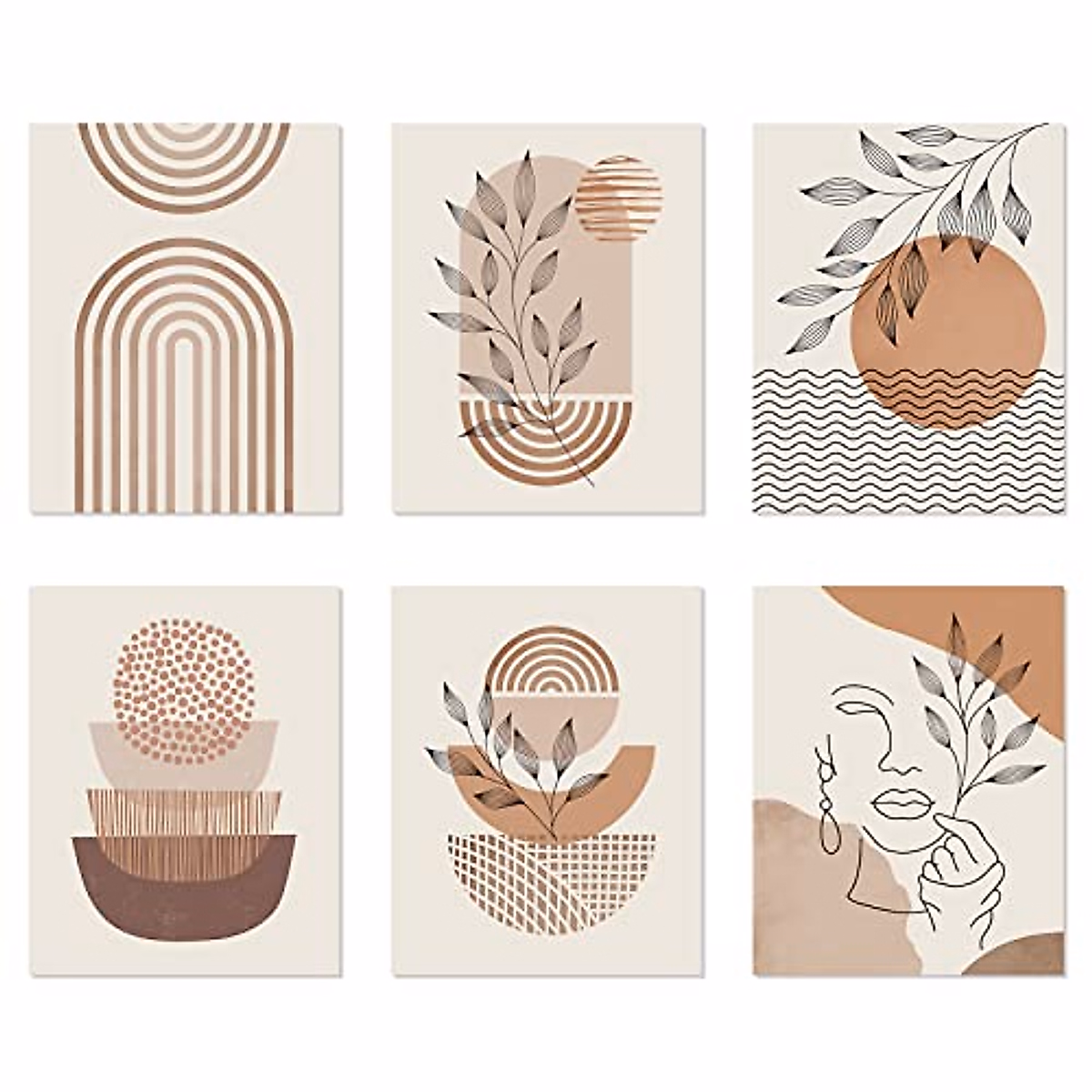LIYAOLI Boho Neutral Wall Art Prints Line Art Posters for Room Aesthetic Unframed 11 x 14 Inch Set of 6 Minimalist Abstract Mid Century Modern Leaf Wall Decor for Bedroom Living room Office Decor