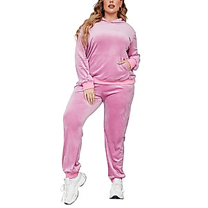 IN'VOLAND Plus Size Sweatsuits Set Long Sleeve Tracksuit Pullover Hoodie and Sweatpants Velvet Jogging Set with Pockets 3X