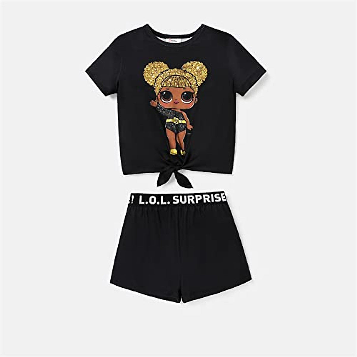 L.O.L. Surprise! Girls Clothes Set Character Print Short Sleeve Tee Top and Shorts Girl Clothes Black 8-9 Years