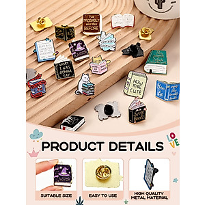 Kajaia 20 Pcs Book Pins Book Lover Gifts Cat Cartoon Cute Brooch Bookish Pin Halloween Christmas Gifts Decorative Lapel Pin Aesthetic Pin for Women Backpack Clothing Bag Jackets