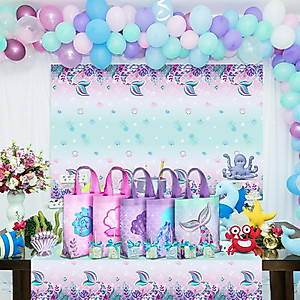 Photect 32 Pcs Mermaid Party Favor Bags Under the Sea Party Goodie Bags Marine Sea Animals Treat Bags Reusable Mermaid Theme Non Woven Tote Bags for Girls Birthday Ocean Party Baby Shower Supplies