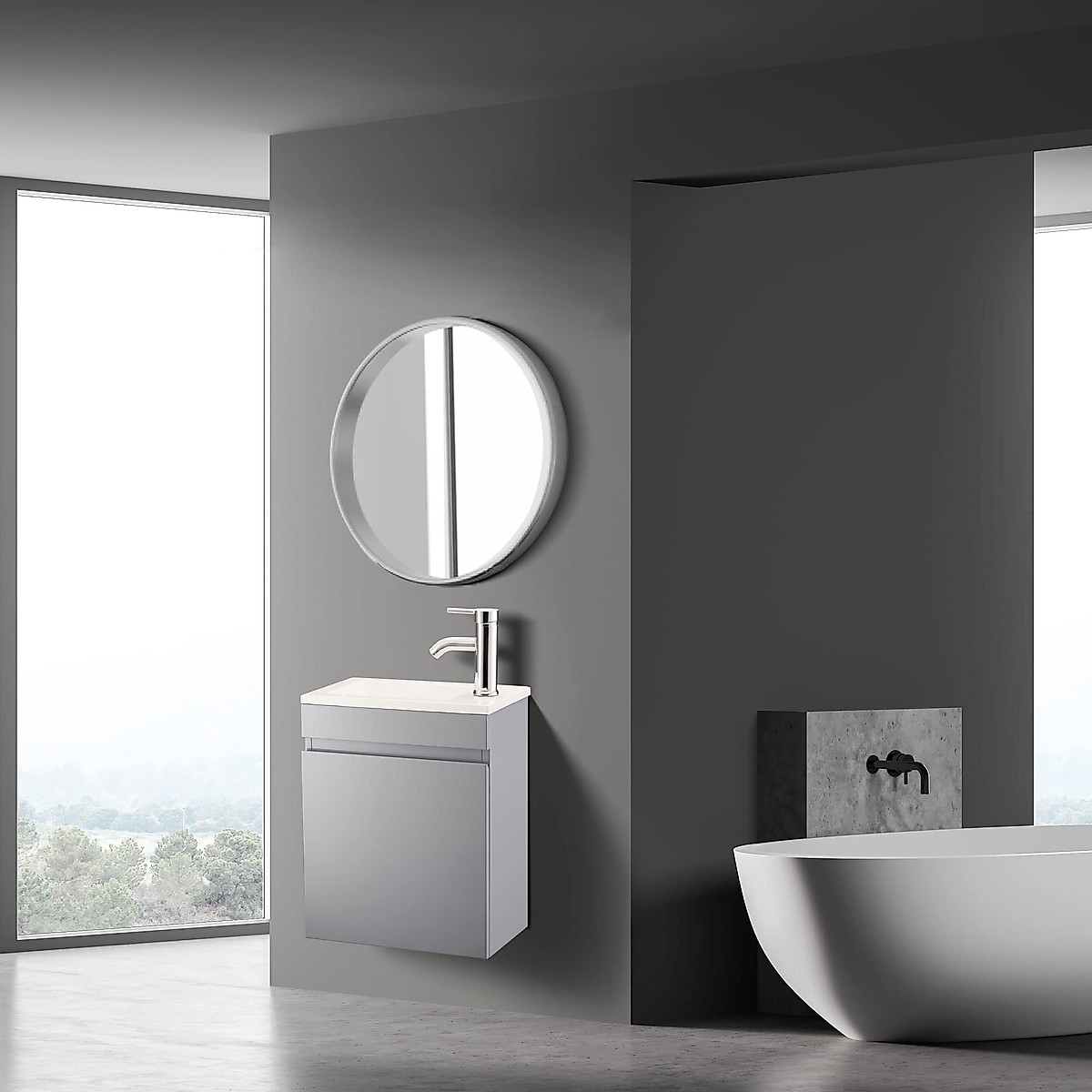 AHB 16" Bathroom Vanity W/Sink Combo for Small Space, Wall Mounted Bathroom Cabinet Set with Chrome Faucet Pop Up Drain U Shape Drain (Grey)…