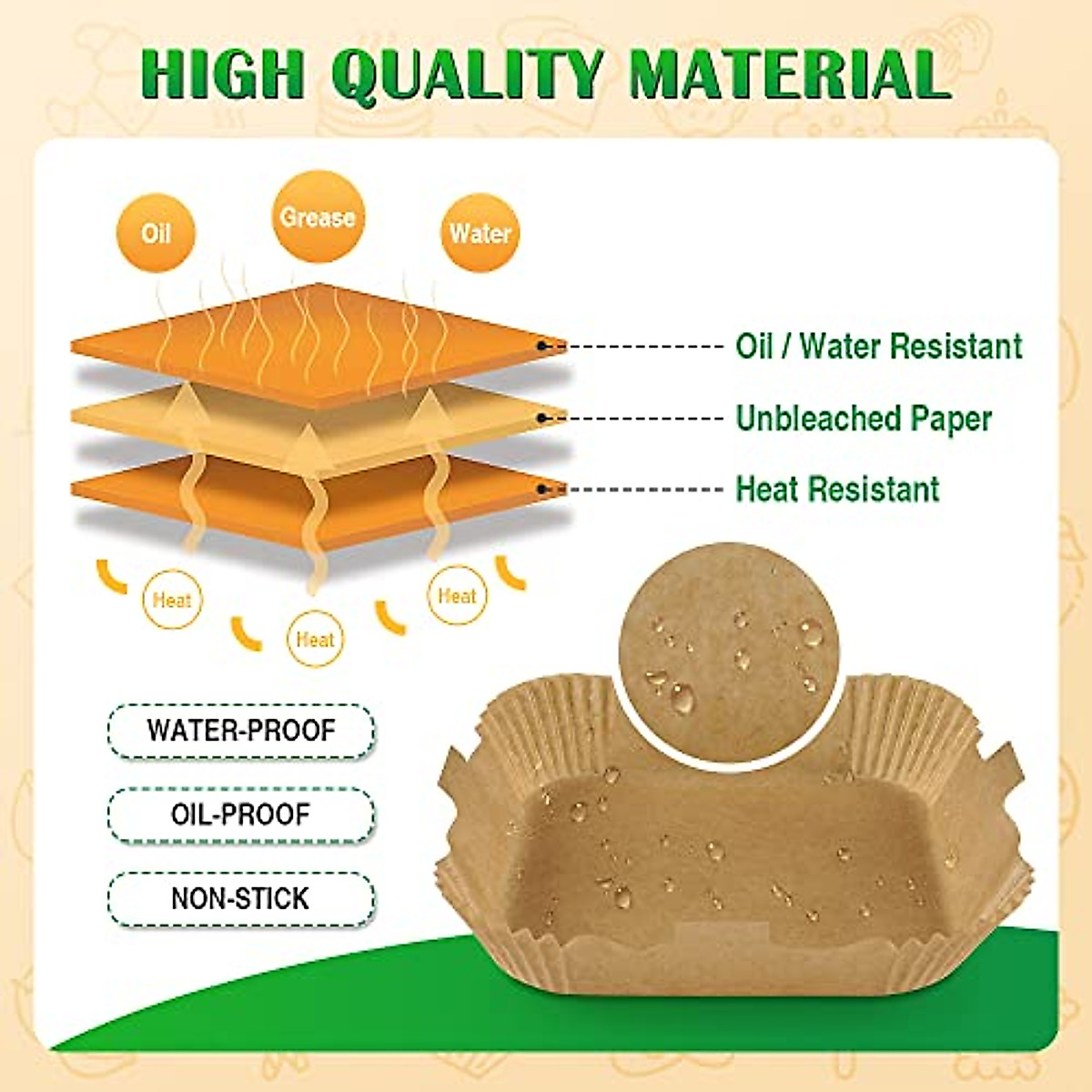MOSFiATA Air Fryer Disposable Paper Liner- Square Non-Stick Parchment Paper Liners, Oil-proof, Water-proof Cooking Baking Roasting Filter Paper for Air Fryers Basket, Microwave Oven (7.9 IN-120PCS)