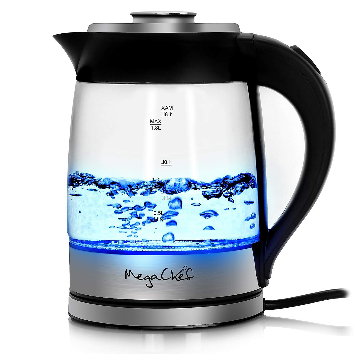 MegaChef 1.8Lt. Glass Body and Stainless Steel Electric Tea Kettle with Tea Infuser