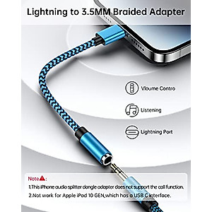 iPhone Headphone Adapter, 2Pack Apple Dongle Lightning to 3.5mm Jack Converter Braided Audio Aux Cord Earbuds Splitter Adaptor Compatible with iPhone 14 13 12 11 Pro Max X XR XS SE 8 7 Plus iPad iPod