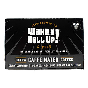 Wake The Hell Up!® Peanut Butter Cup Flavored Single Serve Coffee Pods Of Ultra-Caffeinated Coffee For K-Cup Compatible Brewers | 12 Count, 2.0 Compatible