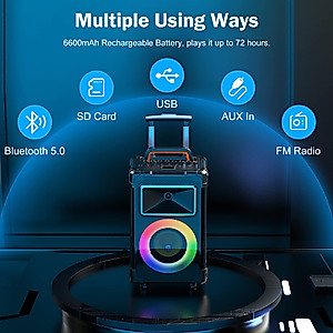 JYX Karaoke Machine with 4 Mics and Disco Light, Livestream Speaker PA System Sbuwoofer with 8 Sound Effects,Lyrics Display Holder,LED Lights,Treble/Bass Adjustment, Support TWS/REC/FM/USB/SD/AUX-in