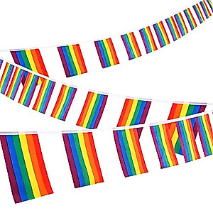 Whaline 38 Flags Gay Pride Banner, Rainbow String Bunting Indoor/Outdoor for LGBT Festival Party Celebration Decoration