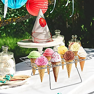 Sawysine Cupcake Cones Baking Rack 2 Pcs Stainless Steel Ice Cream Cone Cupcakes Holder 12 Cavity Stand Display Racks Stands for Home Kitchen Cooking, Silver