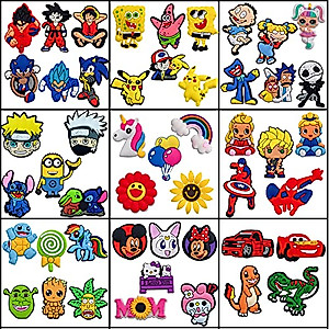 100 Pack Random Cartoon Anime Croc Charms Bulk Pins for Crock Boys Girls, Cute Cartoon Kids Toddler Croc Charms Bracelet Accessories for Wristband Decoration.