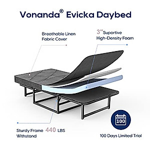 Vonanda Sofa Bed Plus, Convertible Chair 5 in 1 Multi-Function Folding Ottoman Modern Curved Linen Guest Bed with Lock-in Feature for Apartment, Classic Dark Gray