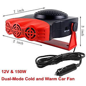Car Heater That Plugs Cigarette Lighter, 12V 150W Rotatable Portable Car Heater Defroster Fans,2 in 1 Heating & Cooling Fast Heating Defrost Defogger for Car, SUV, Jeeps, Trucks - Red AE