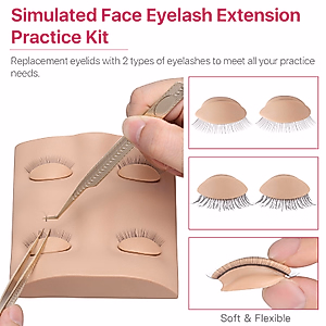 Pretty memory 225 PCS Eyelash Extension Kit with Lash Mannequin Head, Lash Fan, Eyelash Extension Glue, Eyelash Remover Cream, Lash Tweezers, Lash Extension Supplies for Eyelash Extension Practice