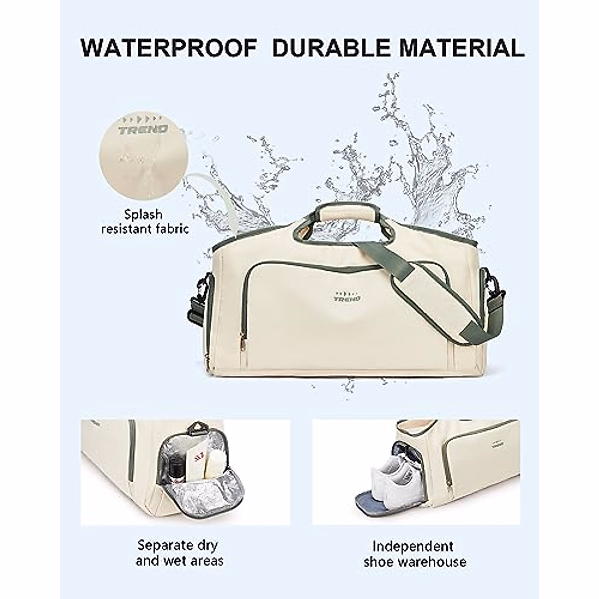 Gym Bag Weekender Bag for Women Travel Bag Duffel Bags for Traveling Carry On Bag Large Sports Yoga Mat Bag Shoulder Bag Overnight Workout Bag with Shoe Compartment Wet Pocket for Men(Beige)