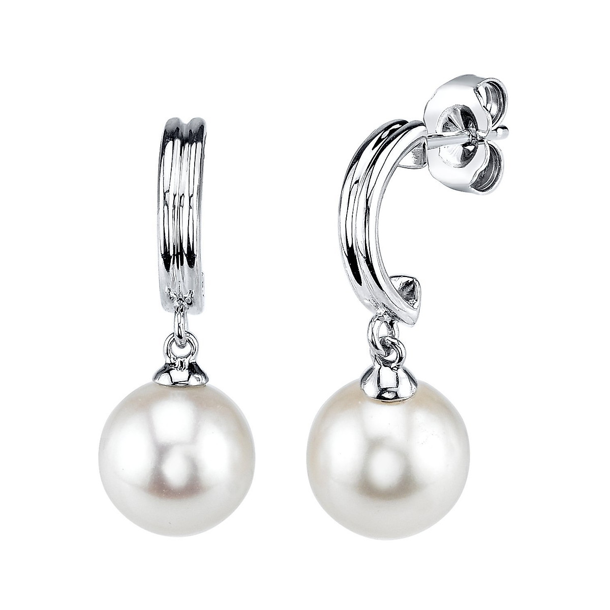 THE PEARL SOURCE 14K Gold 10-11mm Round Genuine White South Sea Cultured Pearl Sally Earrings for Women