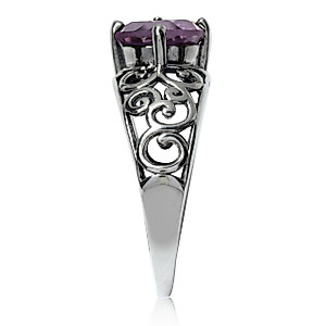 Silvershake 1.66ct. Natural Amethyst 925 Sterling Silver Filigree Swirl and Spiral Ring Size 7