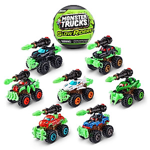 5 Surprise Monster Trucks Glow Riders Series 2 by ZURU (2 Pack) Glow in The Dark, Miniature Mystery Collectible Capsules, Mini Toy Truck, Battle Toys for Boys, Kids, Teens
