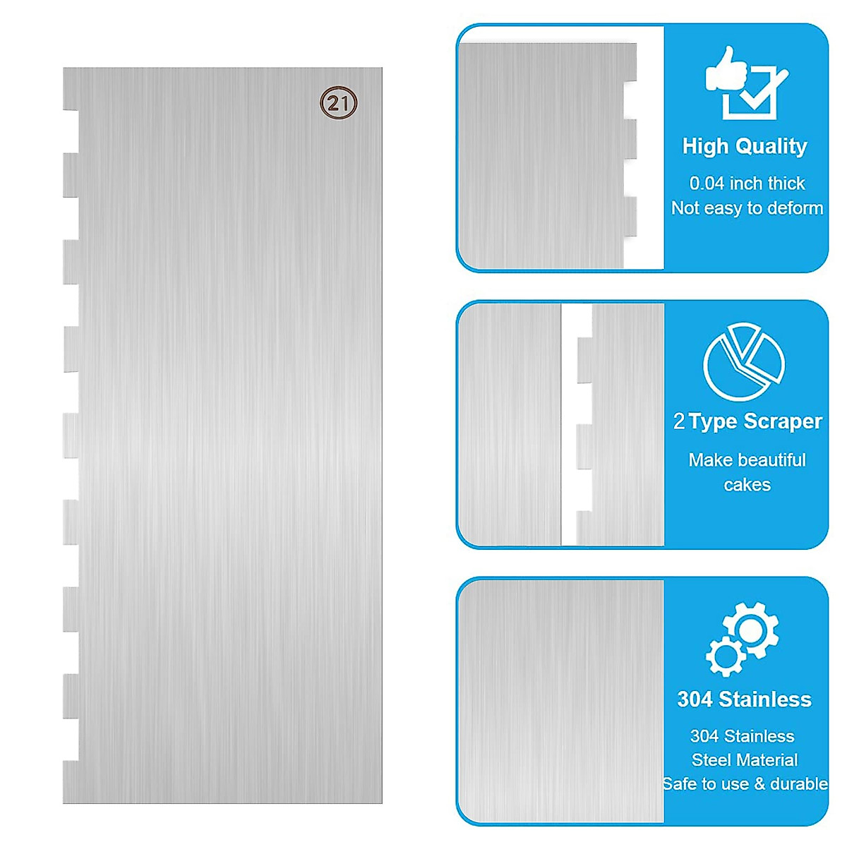 Cake Scraper Smoother Cake Decorating Supplies Kit 9 Inch Metal Bench Scraper for Baking Buttercream Smoother for Cakes Stainless Steel Frosting Cake Comb Edge Side Jagged Comb for Cream Cake