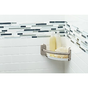 Moen LR2354DBN 9-Inch Curved Bathroom Grab Bar with Integrated Corner Shelf, Brushed Nickel