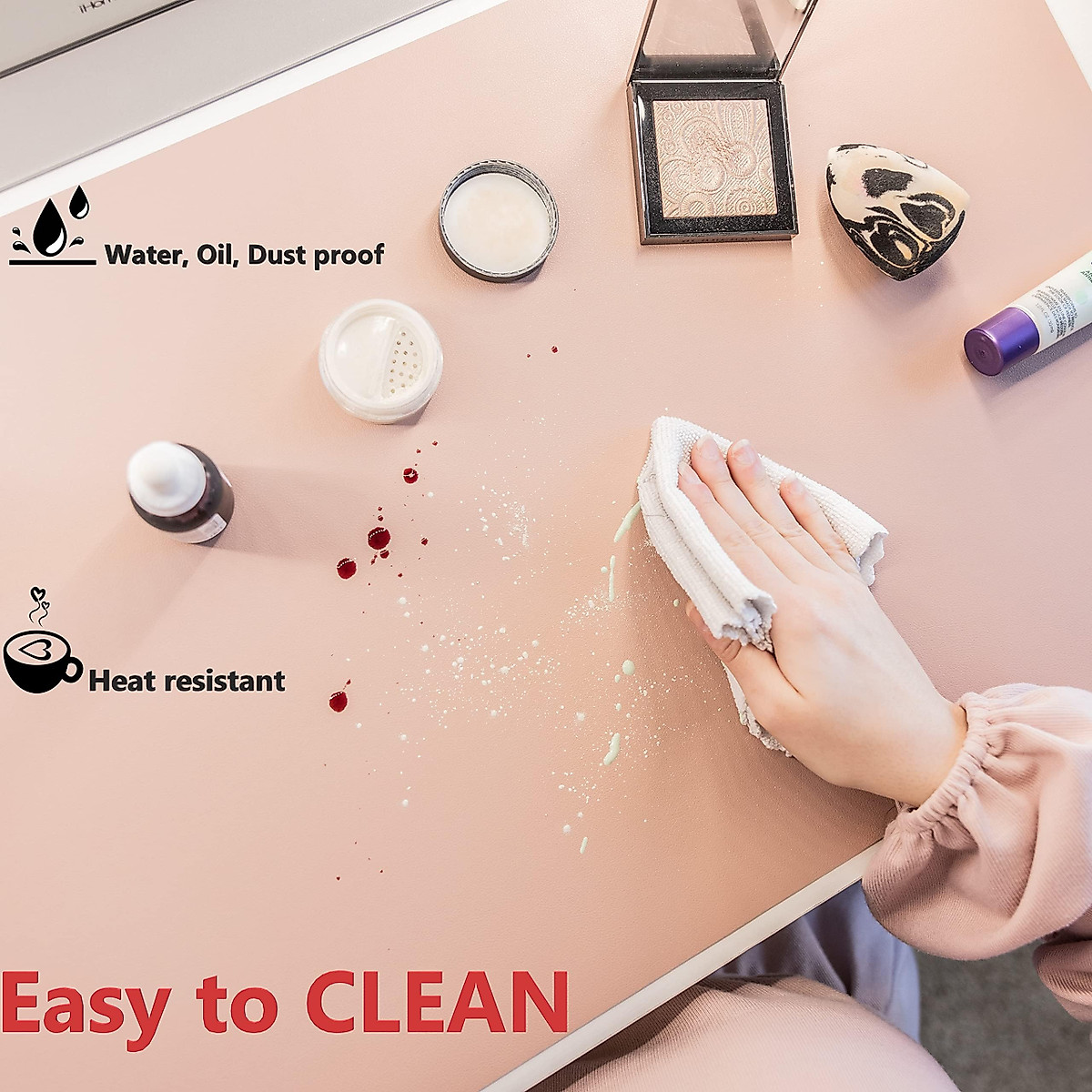 Makeup Mat for Vanity Top Protector, Cover Work Table Waterproof, Oilproof Dustproof Smooth and Soft, Pink 31.5" x 15.7" from NemoHome