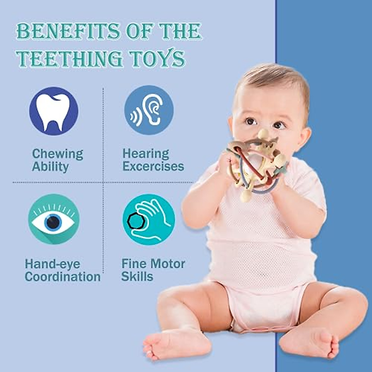 Baby Sensory Teething Teether Toys - Soft Food Silicone Teething Toys for Babies 0-6 6-12 Months, Baby Rattle Montessori Chew Infant Toys, Christmas Birthday Baby Shower Gifts for 0-36 Months Baby