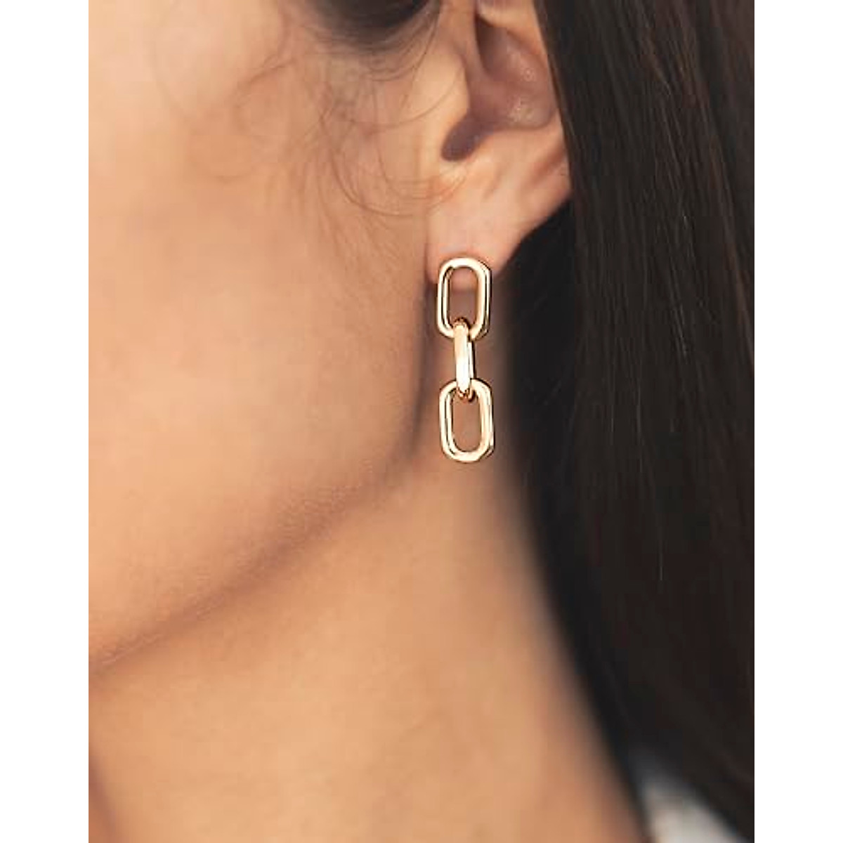 Barzel 18K Gold Plated Symmetrical Drop Chain Earrings for Women - Made in Brazil