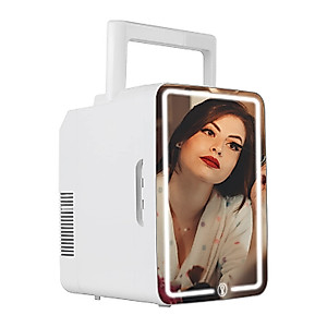 Saint Kang Skincare Fridge 12L Hot&Cold, Portable Makeup Fridge with Mirror and Light, AC/DC Beauty Fridge for Bedroom, Office and Car(White)