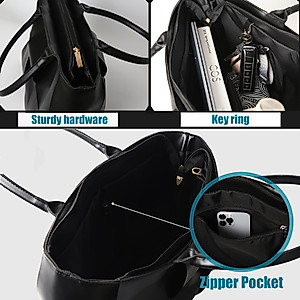 Woven Tote Bag for Women Leather Shoulder Bag Large Purse Handbag (Black)