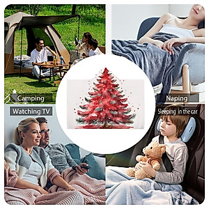 Soft Cozy Blanket Red Watercolor Christmas TreeWearable Blanket-Super Soft Plush Warm Blanket Throw BlanketsXmas Tree Blanket Hoodie for Women Men for Couch Bed 40"x50" Spring Summer Blanket Hoodie