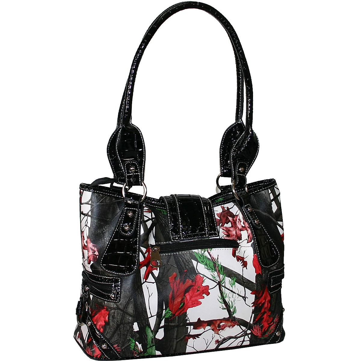 Western Purse Rhinestone Buckle Accent Handbag & Matching Wallet Set - Red/Black/White