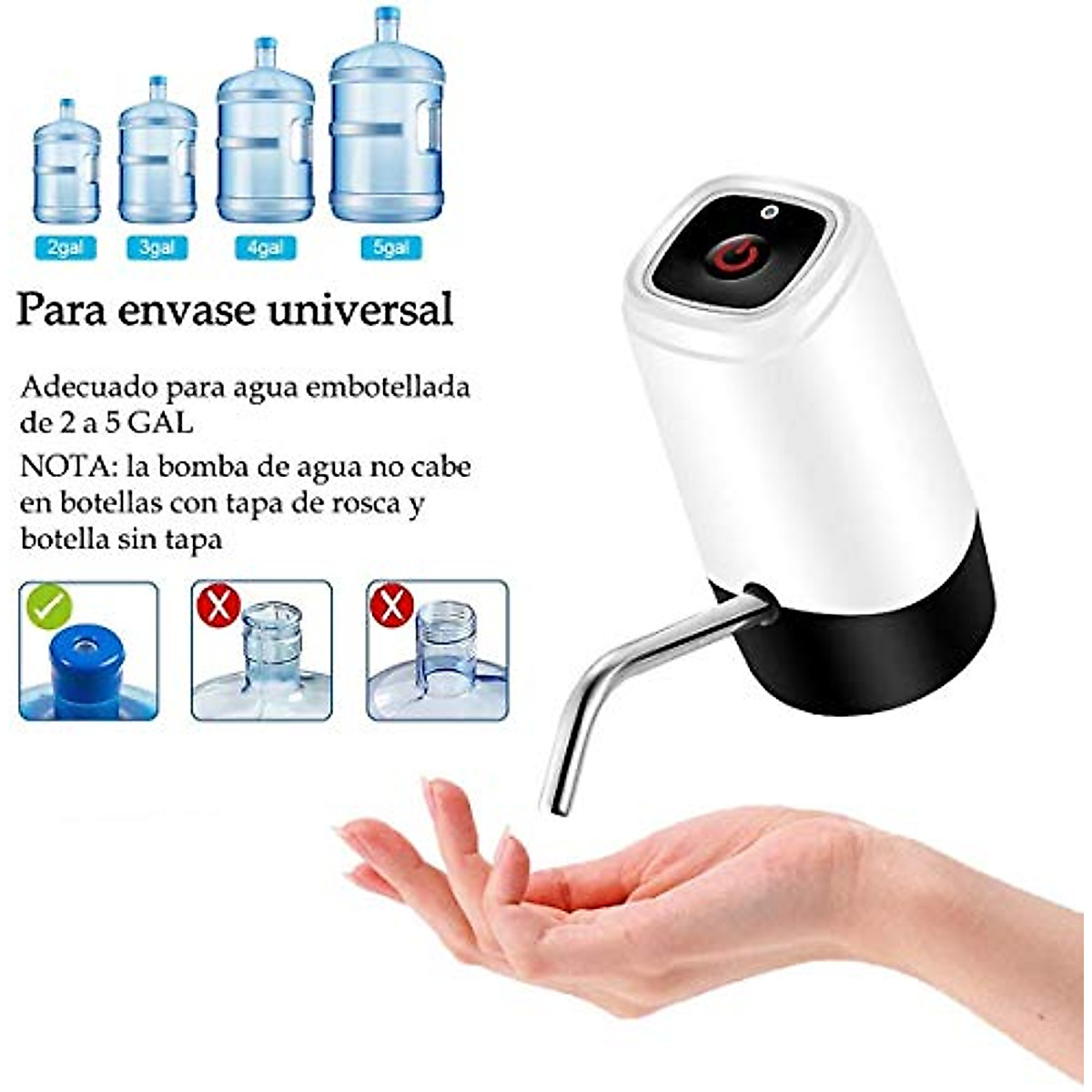 Water Bottle Pump, YOMYM Water Bottle Dispenser USB Charging Portable Electric Water Pump for 5 Gallon Bottle White