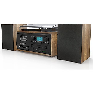 Boytone BT-58W Bluetooth Record Player Turntable with CD Player, Convert LP Vinyl, CD to MP3 Player, Cassette, AM/FM Radio, USB/SD Encoding, Remote Control, Audio Music Player Built in Amplifier