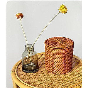 Storage Basket with Lid,6x6inch Rattan Basket Decorative Boxes,Handmade Rattan Storage Cylinder Wicker Storage Bin Round Rattan Storage Basket with Lid Household Organizer Box