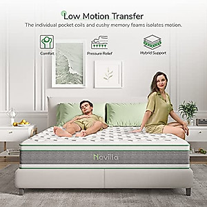 Novilla King Size Mattress, 10 Inch Hybrid Mattress in a Box, Individually Wrapped Pocket Coils Innerspring Mattress for Motion Isolation, Pillow Top Mattress with Medium Firm Feel, Groove