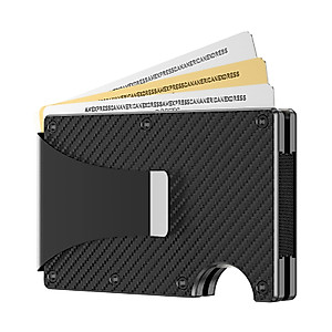Minimalist Slim Wallet For Men with Money-Clip-Credit Card Holder, Carbon Fiber Wallet, Thin Metal Wallet, Rfid Wallet for Men