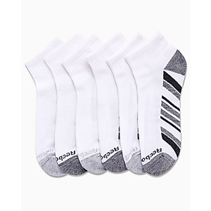 Reebok Men's Quarter Socks - 6 Pack Cushion Quarter Cut Ankle Socks for Men - Breathable Men's Athletic Socks (Size 6-12.5), Size 6-12.5, White