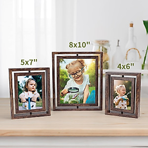 Serwrsw 8x10 Rotating Picture Frame 2 Pack, Double Sided Glass Floating Frame for Office Pressed Flowers, Adjustable Rustic Desk Standing Frame for Bedroom Living Room Framing Photo Artwork