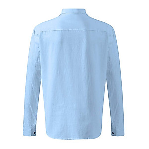 GDJGTA Men's Casual Cotton Linen Shirt Turn-Down Collar T-Shirt Tops Lapel Long Sleeve Button Solid Beach Top Blouse M-3XL