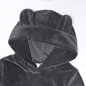 Boys Girls Velvet Hooded Tracksuit Sweatshirt Top + Sweatpants Hoodie Outfit Set