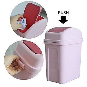 Teyyvn 7 Liter / 1.8 Gallon Plastic Trash Can, Small Garbage Can with Swing Lid (Pink)
