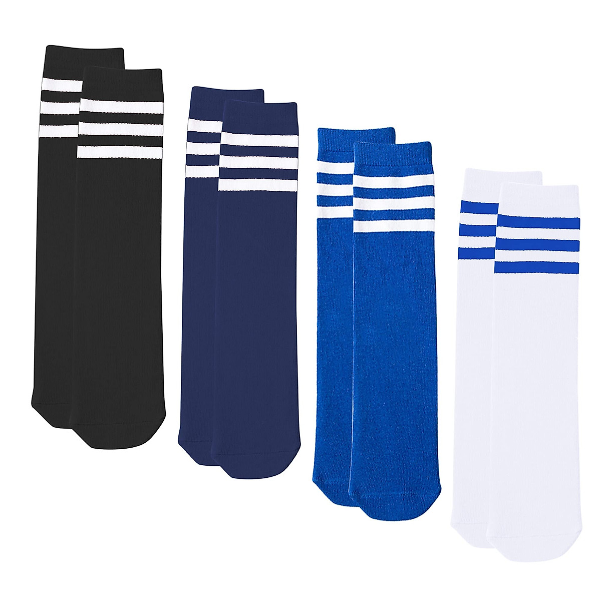 DOOVID Kids Toddler Soccer Socks Girls Boys Knee High Tube Socks Sport Uniform Stockings Black White, Navy, Royal Blue, White Blue