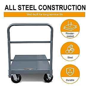 DMC-FPPS 48" L x 24" W Steel Platform Truck 2000 Lb. Loading Capacity Heavy Duty Flatbed Hand Truck Utility Push Cart with 6"x4" Rubber Casters